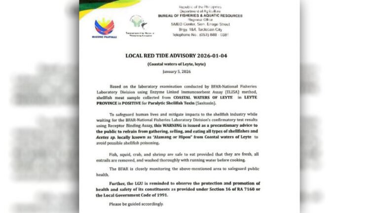 Shellfish Ban, nananatili sa 2 katubigan sa Eastern Samar dahil sa red tide